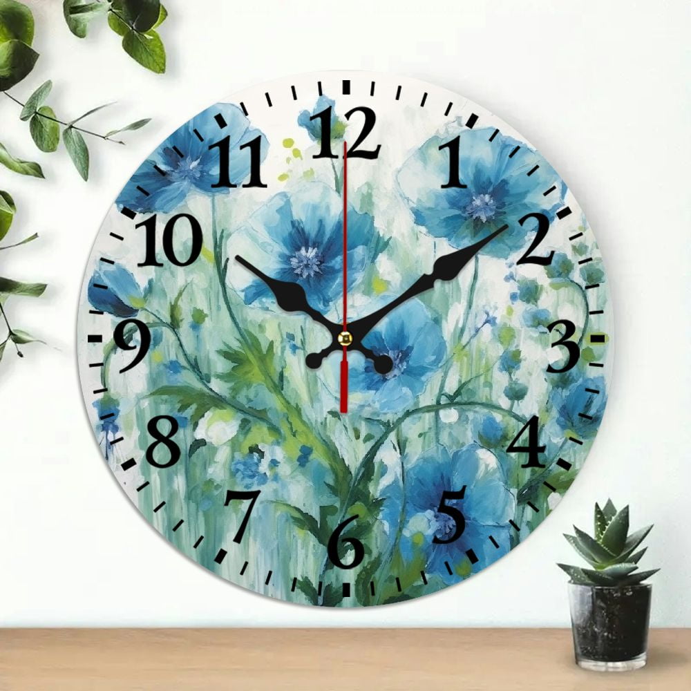 Pratyus Blue Flowers Wall Clock Wall Decor for Living Room - Perfect ...
