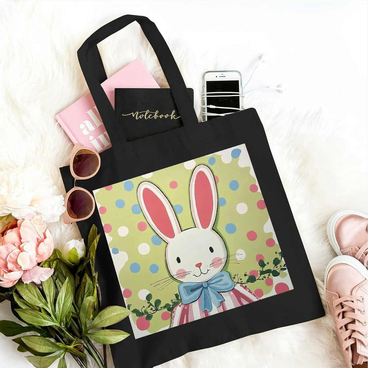 Pratyus Bunny Ears Polka Dots Large Tote Top Handle Shoulder Bags ...