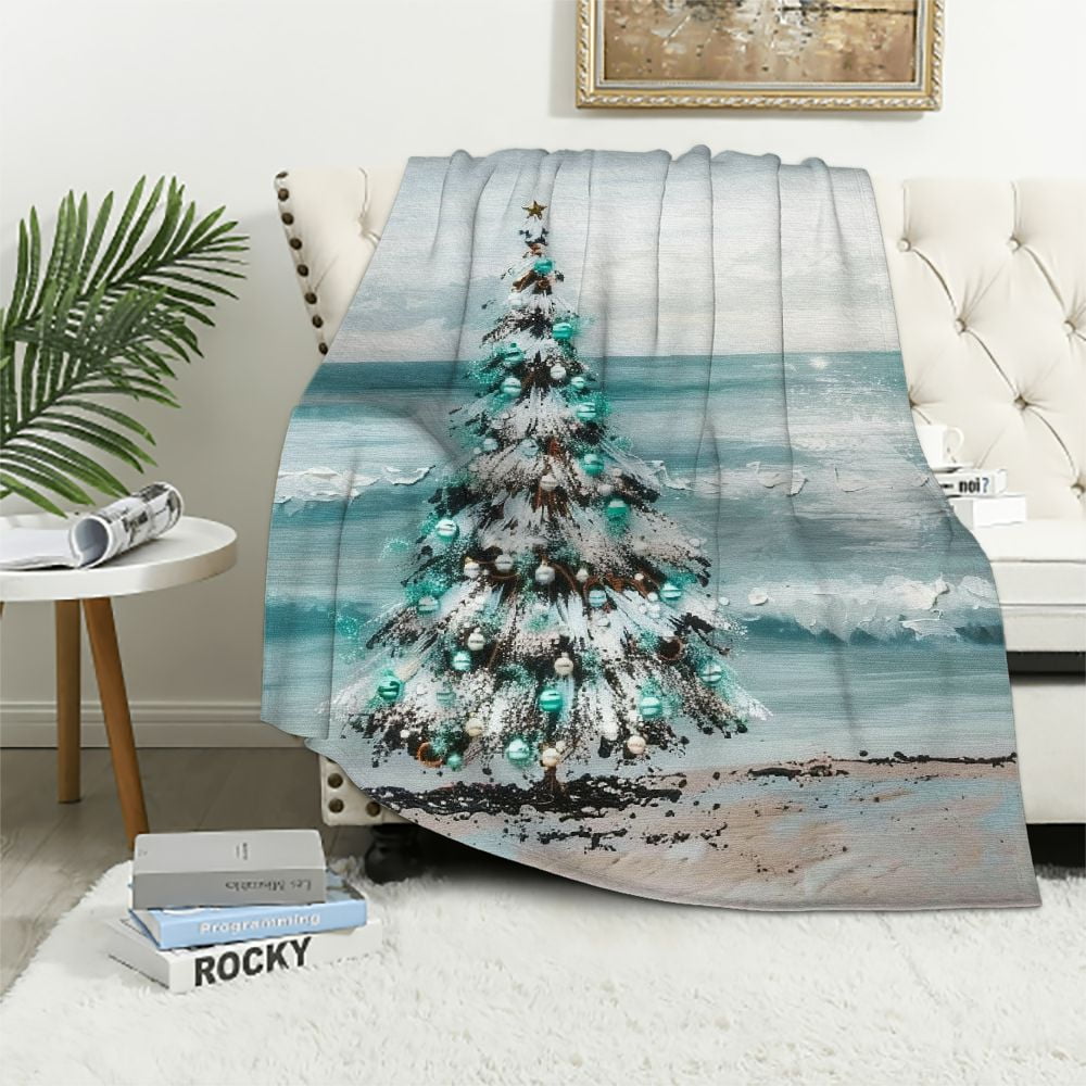 Pratyus Christmas Tree Beach Scene Throw Blanket for Couch Outdoor ...