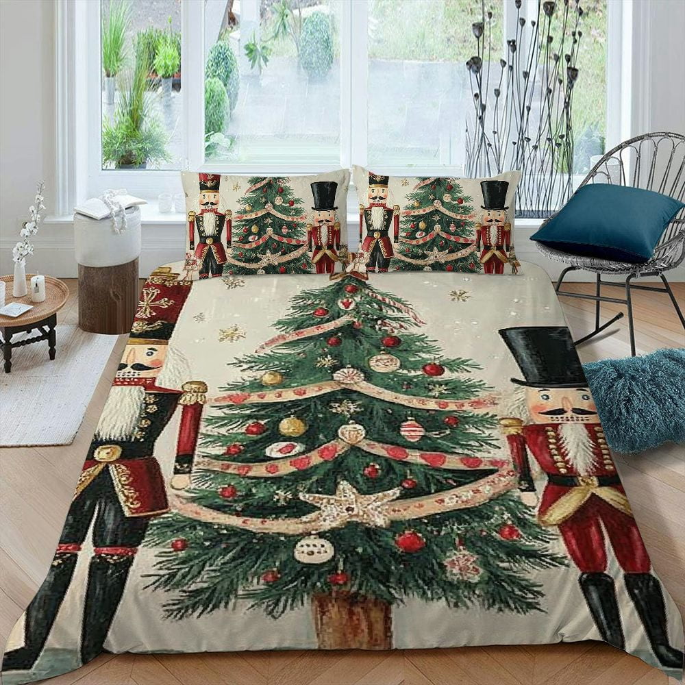 Pratyus Christmas Tree Nutcracker Folk Art 3-Piece Bedding Set Modern ...
