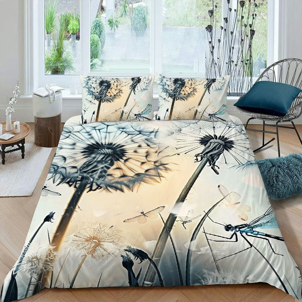 Pratyus Dandelion Dragonfly 3-Piece Bedding Set (Single-Sided Print ...