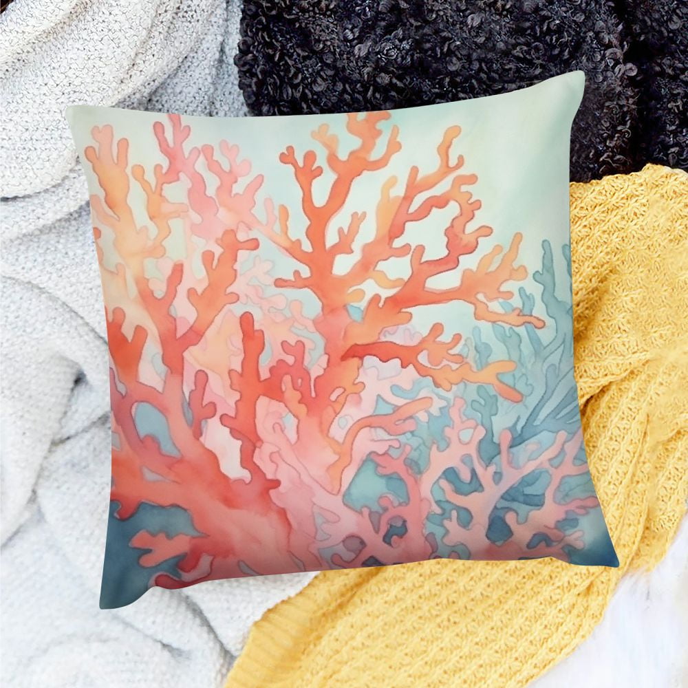 Pratyus Decor Indoor Decoration Coral Blue Watercolor Painting Pillow ...