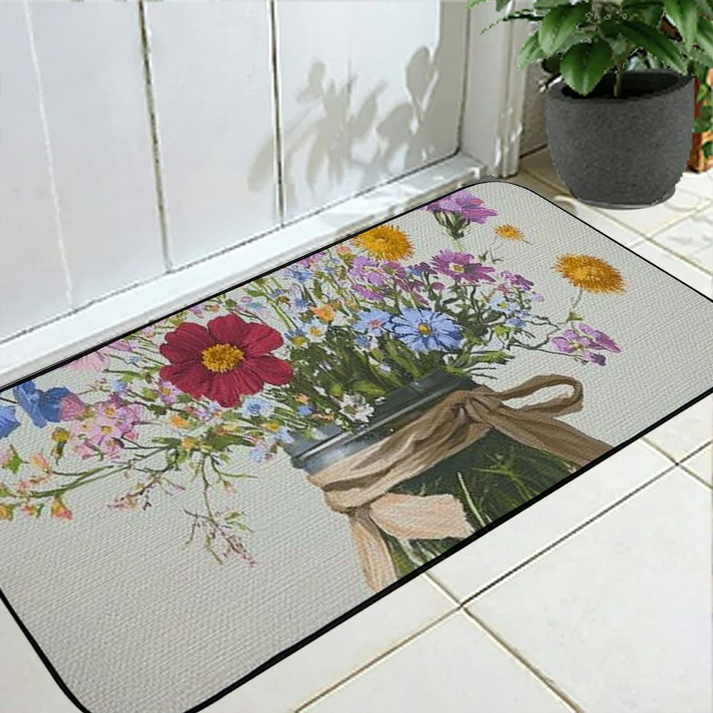 Pratyus Flowers Floor Mat Non-Skid Washable Felt Square Mat for Home ...