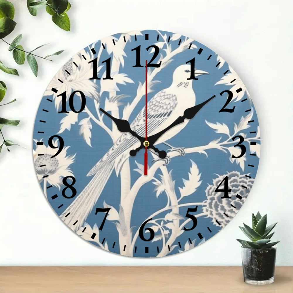 Pratyus Flowers Leaves Round Wooden Wall Clock Decor Silent Mechanical ...