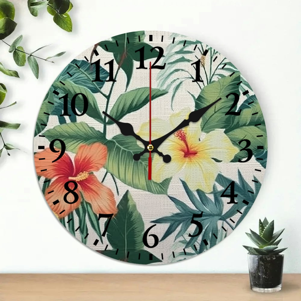 Pratyus Flowers Leaves Wall Clock Wall Decor for Living Room 10 Inches ...