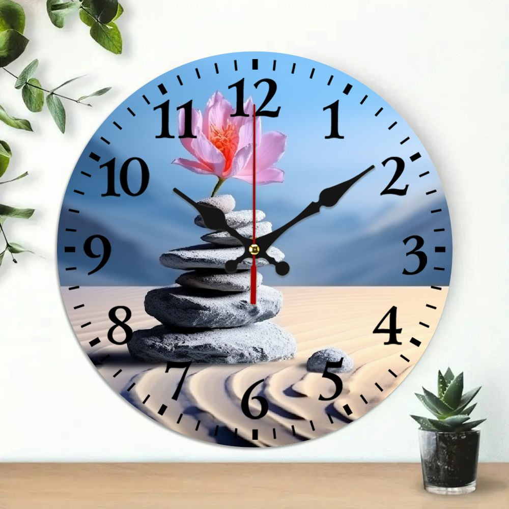 Pratyus Flowers Rocks Round Wooden Wall Clock Wall Art Decor 10 Inches ...