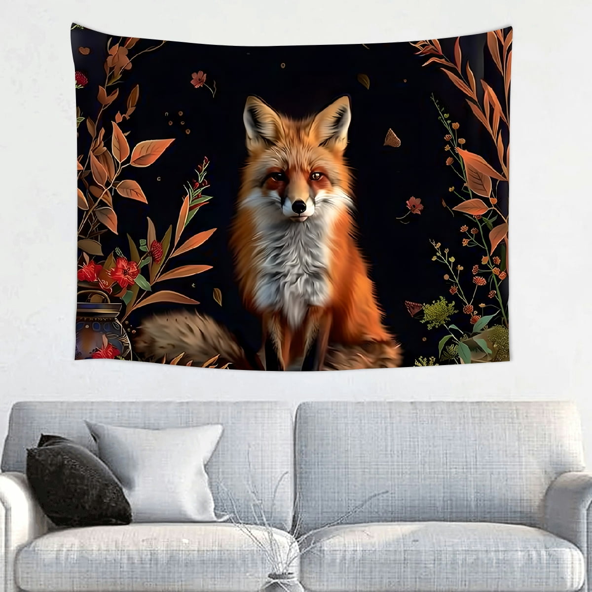 Pratyus Fox Flowers Fantasy Art 100% Polyester Home Wall Tapestry for ...