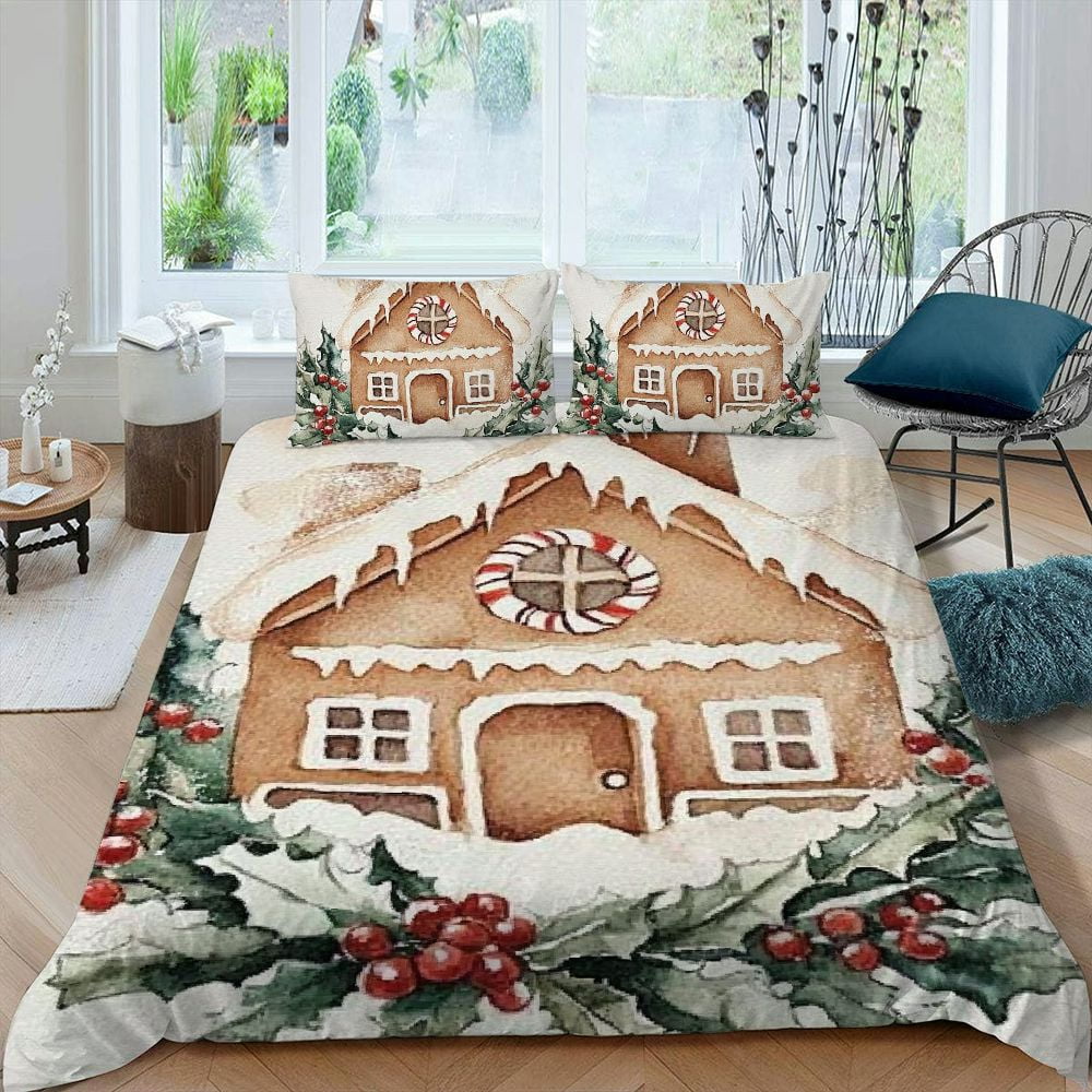 Pratyus Gingerbread House Holly Wreath Watercolor Painting 3-Piece ...