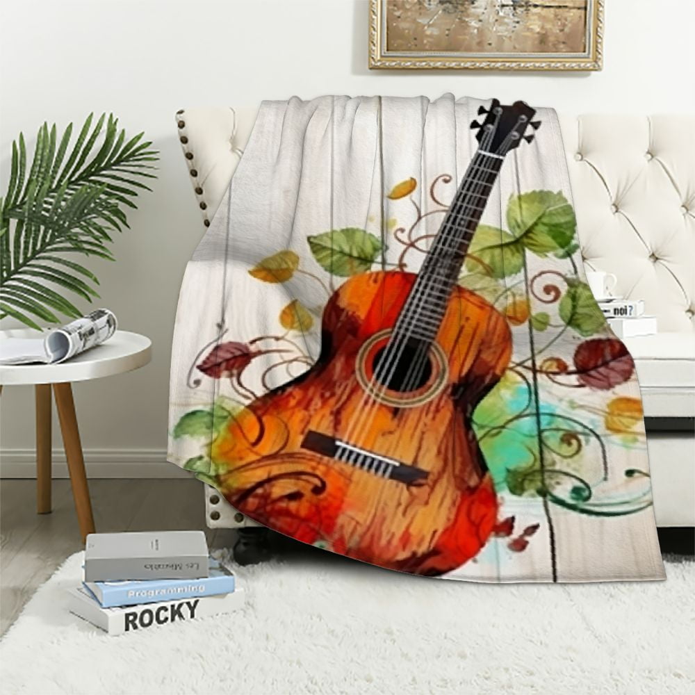 Pratyus Guitar Music Notes Leaf Vine Flannel Throw Blanket for Sofa ...