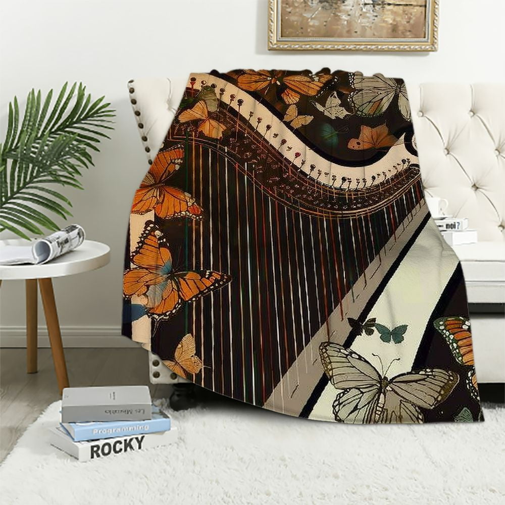 Pratyus Harp Butterflies Art Nouveau Print Flannel Throw Blanket for ...
