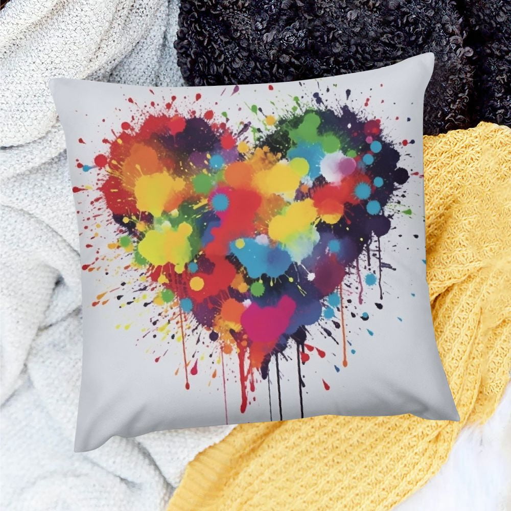 Pratyus Heart Paint Splatter Linen Pillow Cover for Home Sofa Couch ...
