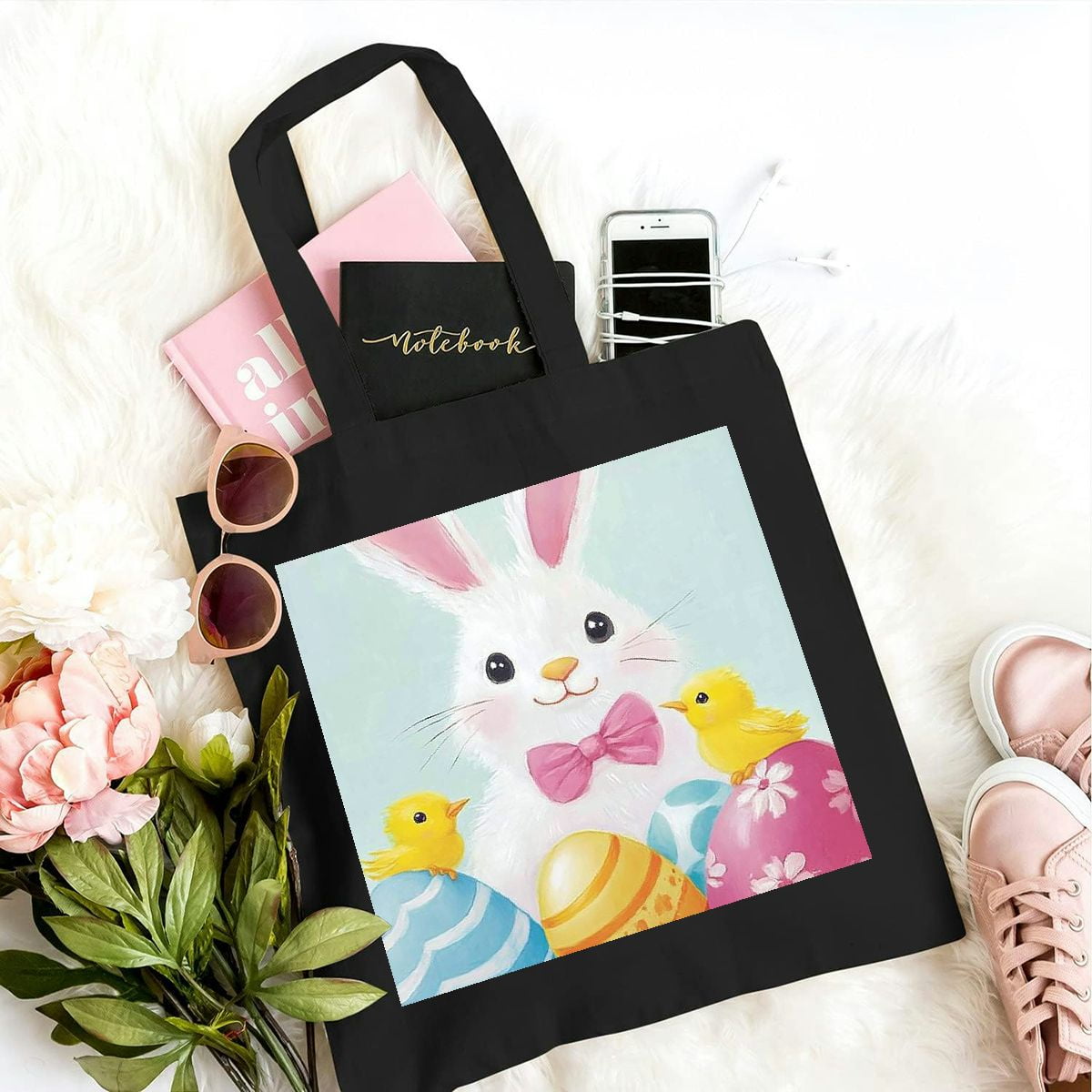 Pratyus Heavy Duty Canvas Tote Bag Bunny Chick Eggs Theme for Easter ...
