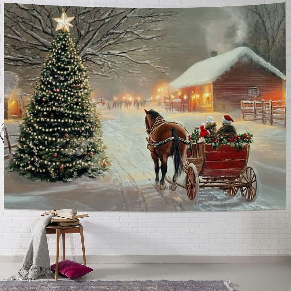 Pratyus Horse Sleigh Christmas Tapestry Wall Hanging Dorm Decoration ...