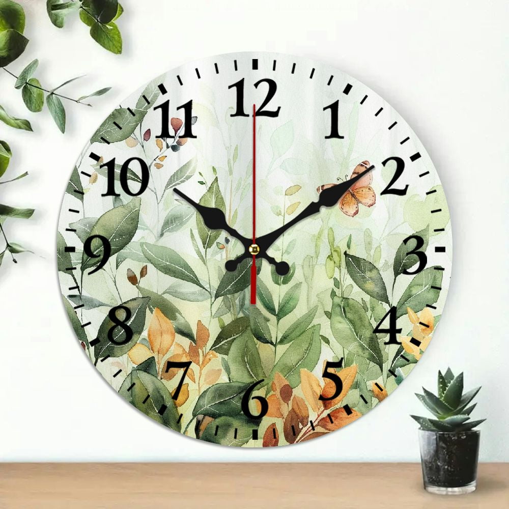 Pratyus Leaves Butterflies Watercolor Painting Theme Wall Clock, 10 ...