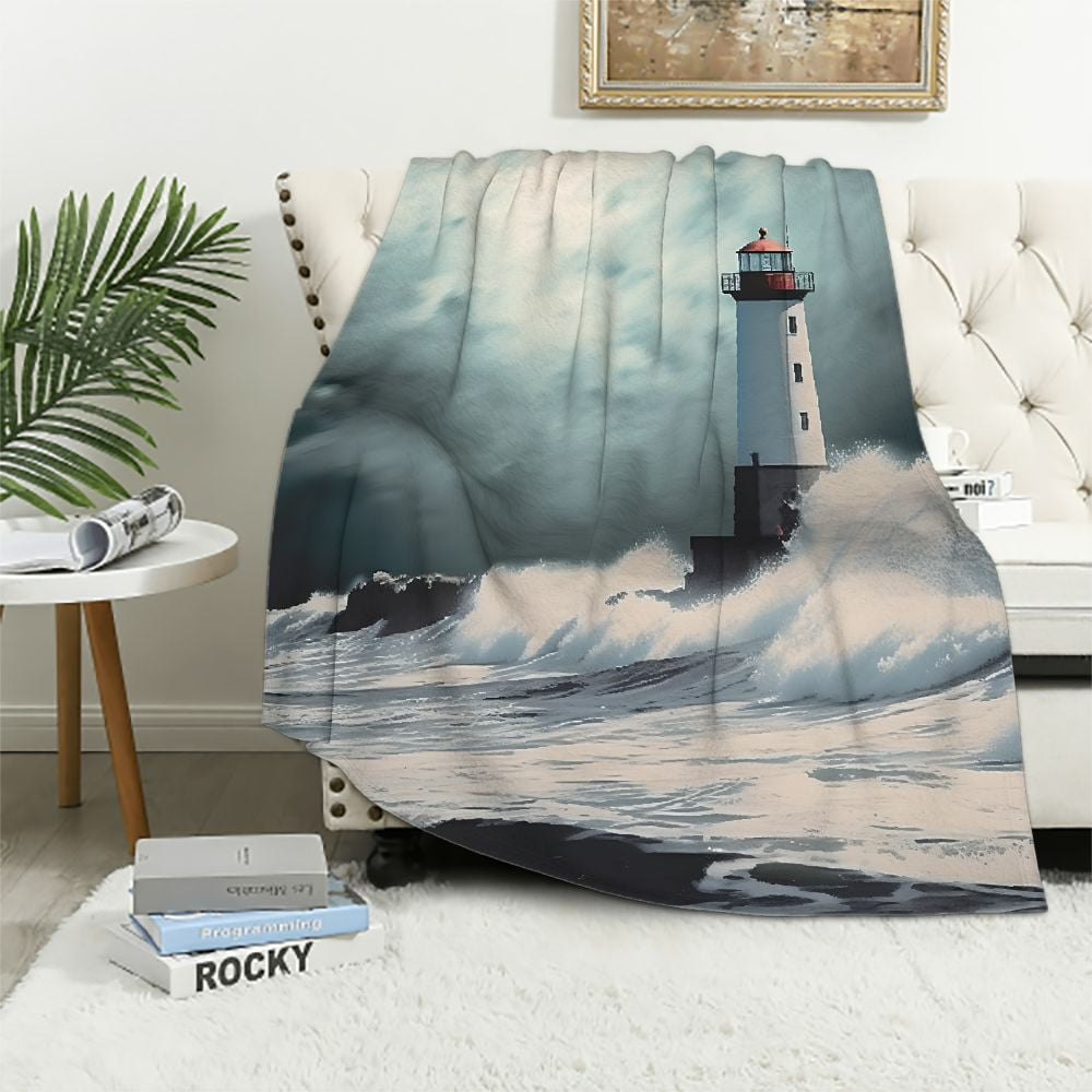 Pratyus Lighthouse Beach Wave Throw Blanket for Couch Sofa Bed Office ...