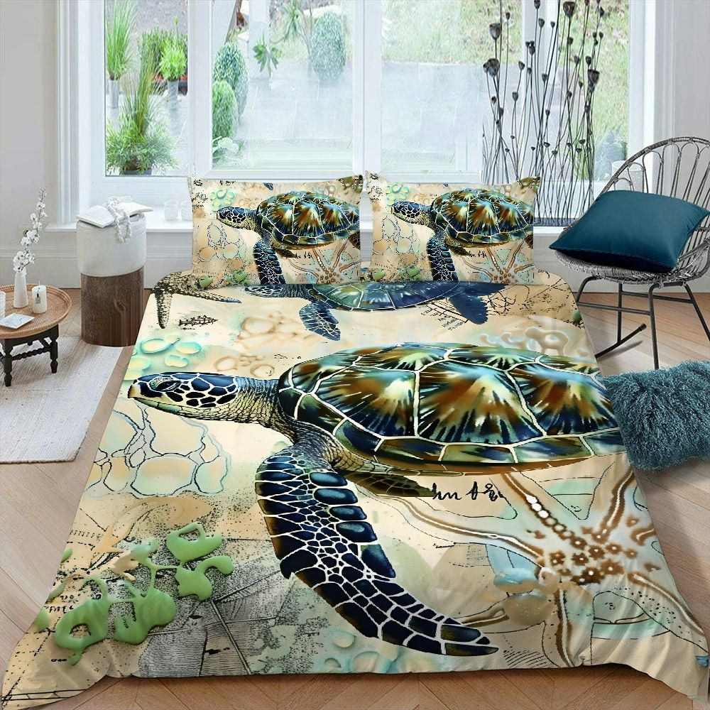 Pratyus Marine Life Turtle Starfish 3-Piece Bedding Set High Quality ...