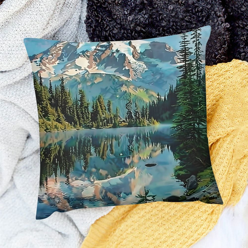 Pratyus Mountain Lake Pine Trees Home Sofa Couch Pillow Case Set of 1 ...
