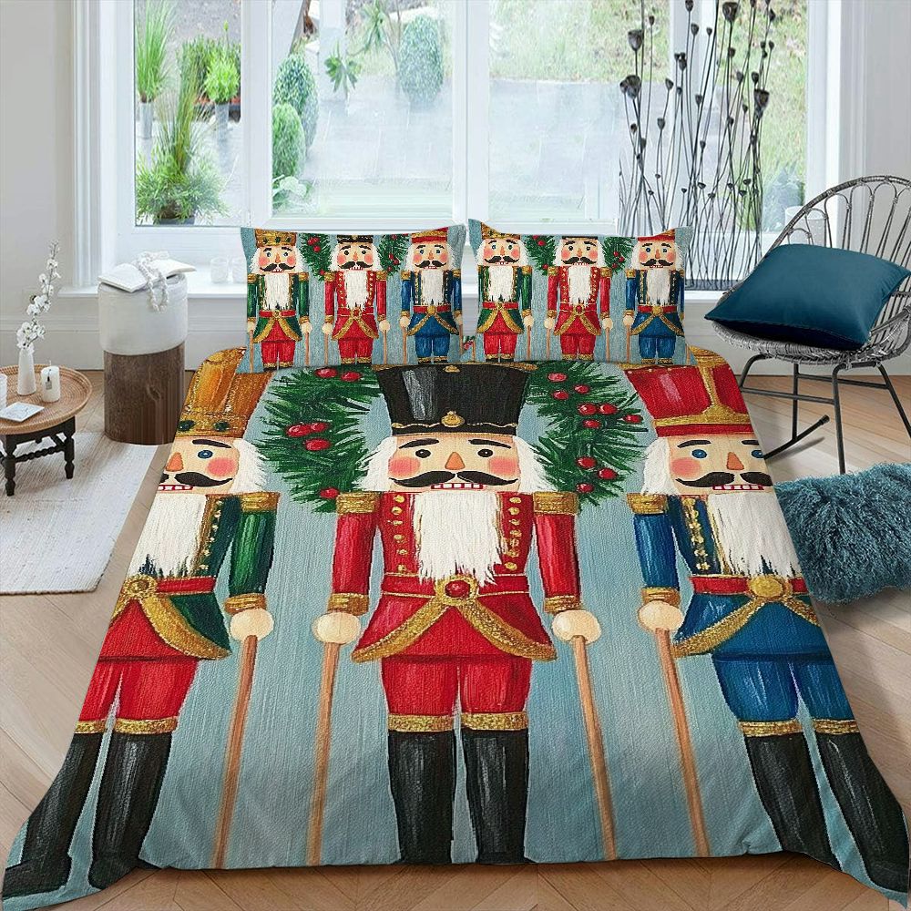 Pratyus Nutcrackers Wreath Folk Art 3-Piece Bedding Set Modern Style ...