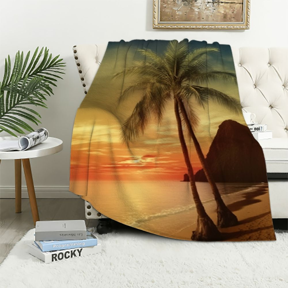 Pratyus Palm Tree Beach Sunset Throw Blanket All Seasons Soft Cozy ...