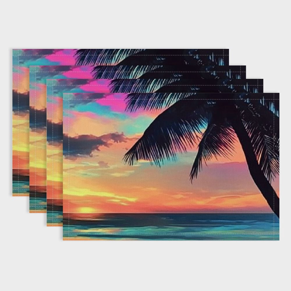 Pratyus Palm Tree Sunset Beach Linen Dining Table Placemats Set of 4 ...