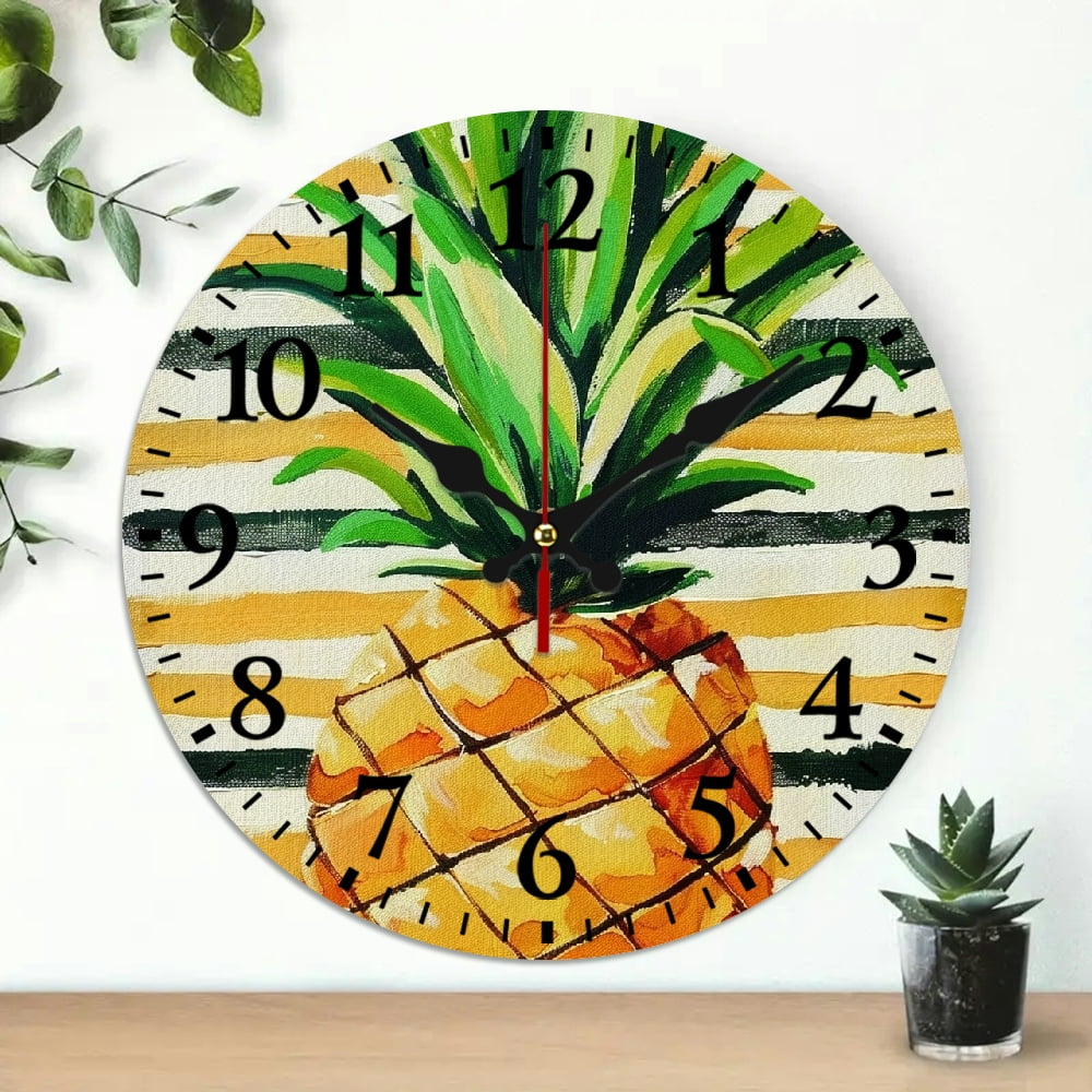 Pratyus Pineapple Theme 10-Inch Round Wooden Wall Clock for Living ...