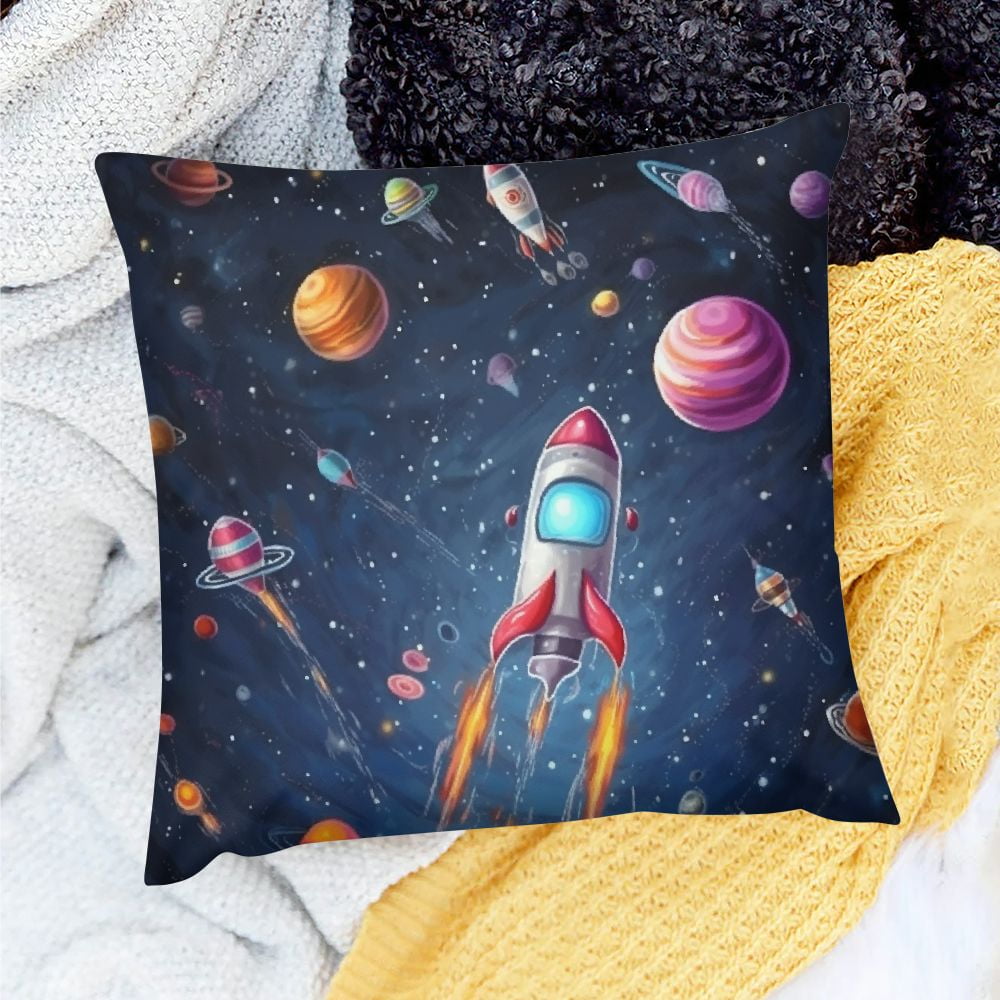 Pratyus Rocket Ship Planets Stars Pillow Covers Set for Home Sofa Couch ...