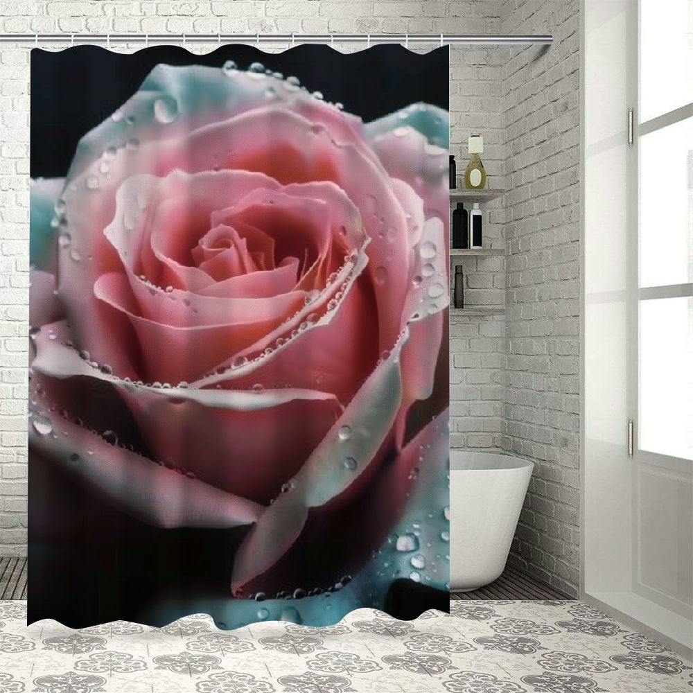 Pratyus Rose Water Droplets Shower Curtain with Hooks for Bathroom ...