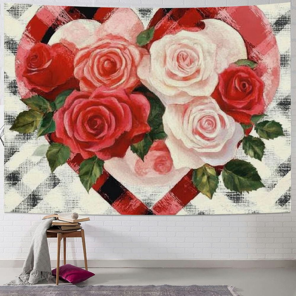 Pratyus Roses Heart Love Valentine's Day Tapestry Wall Hanging for Home ...