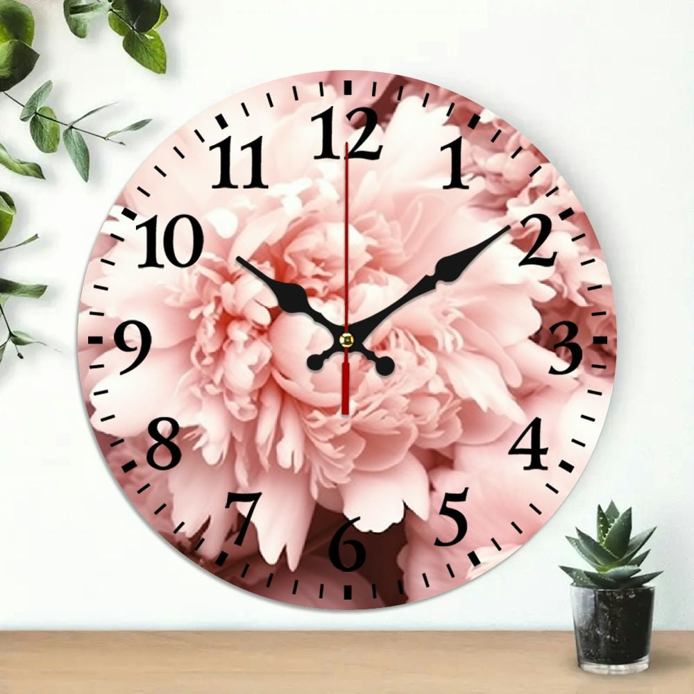 Pratyus Round Wooden Wall Clock Flowers Print Wall Art Decor 10 Inches ...