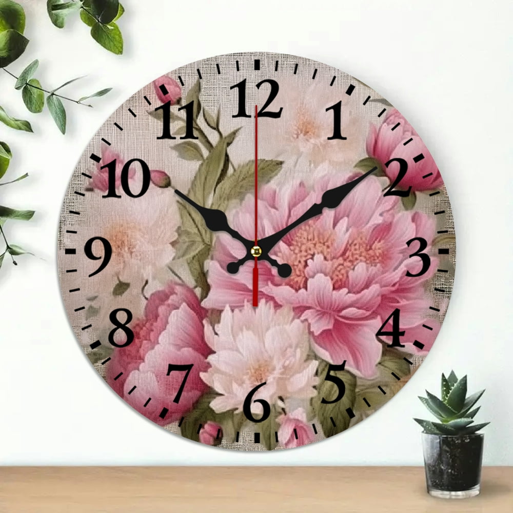 Pratyus Round Wooden Wall Clock Flowers Print Wall Art Decor 10 Inches ...
