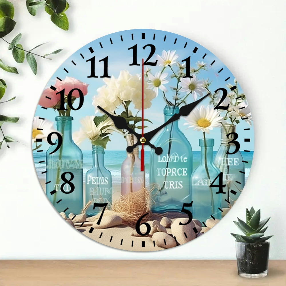 Pratyus Round Wooden Wall Clock Flowers Print Wall Hanging Decor 10 ...