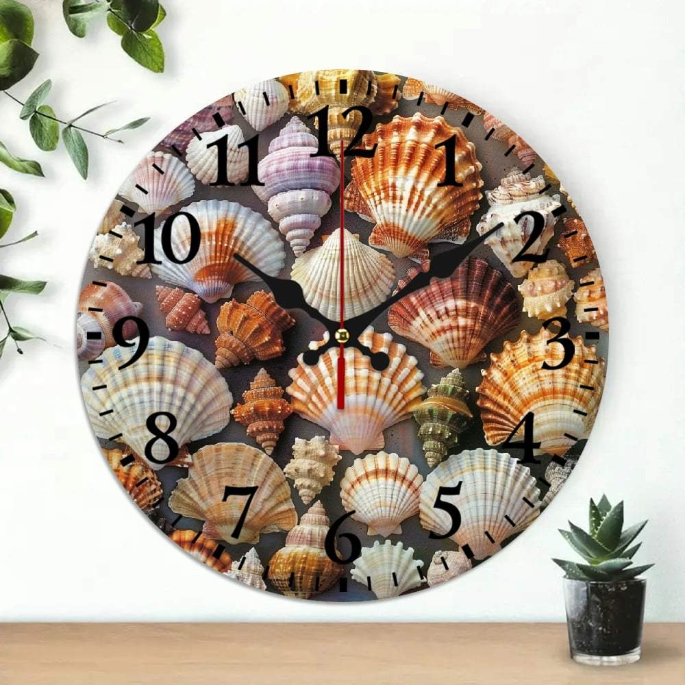 Pratyus Sea Shells Theme Wooden Wall Clock, 10 Inch Decorative Wall ...