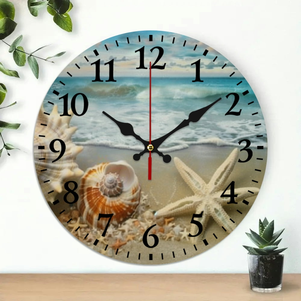 Pratyus Seashell Starfish Beach Theme 10-Inch Wooden Wall Clock Ideal ...