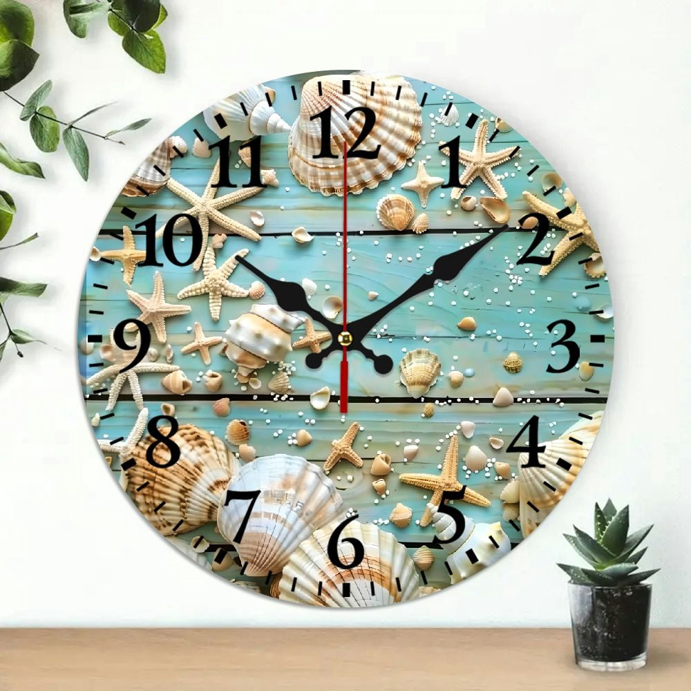 Pratyus Seashells Starfish Ocean Print Wall Clock, Battery Operated, 10 ...