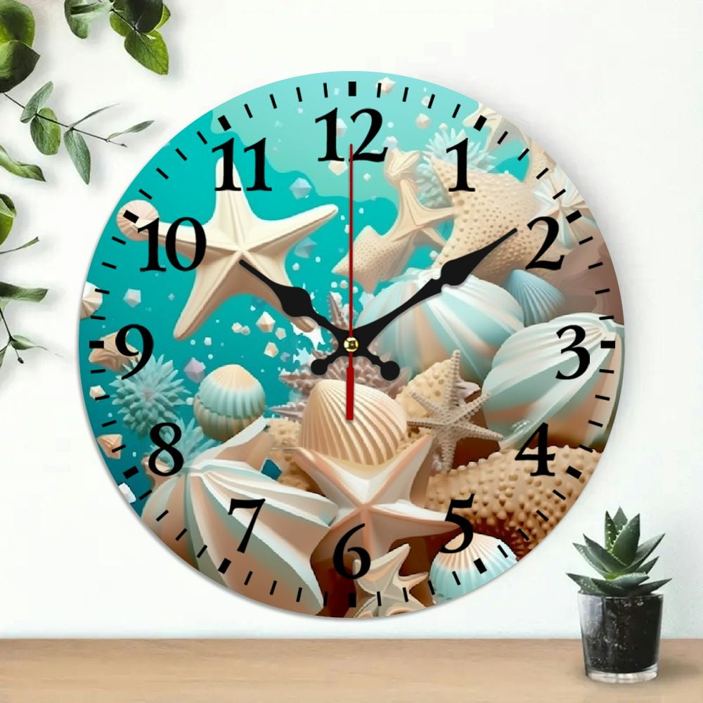 Pratyus Seashells Stars Blue Sky Wall Clock Wall Art Decor, Silent ...