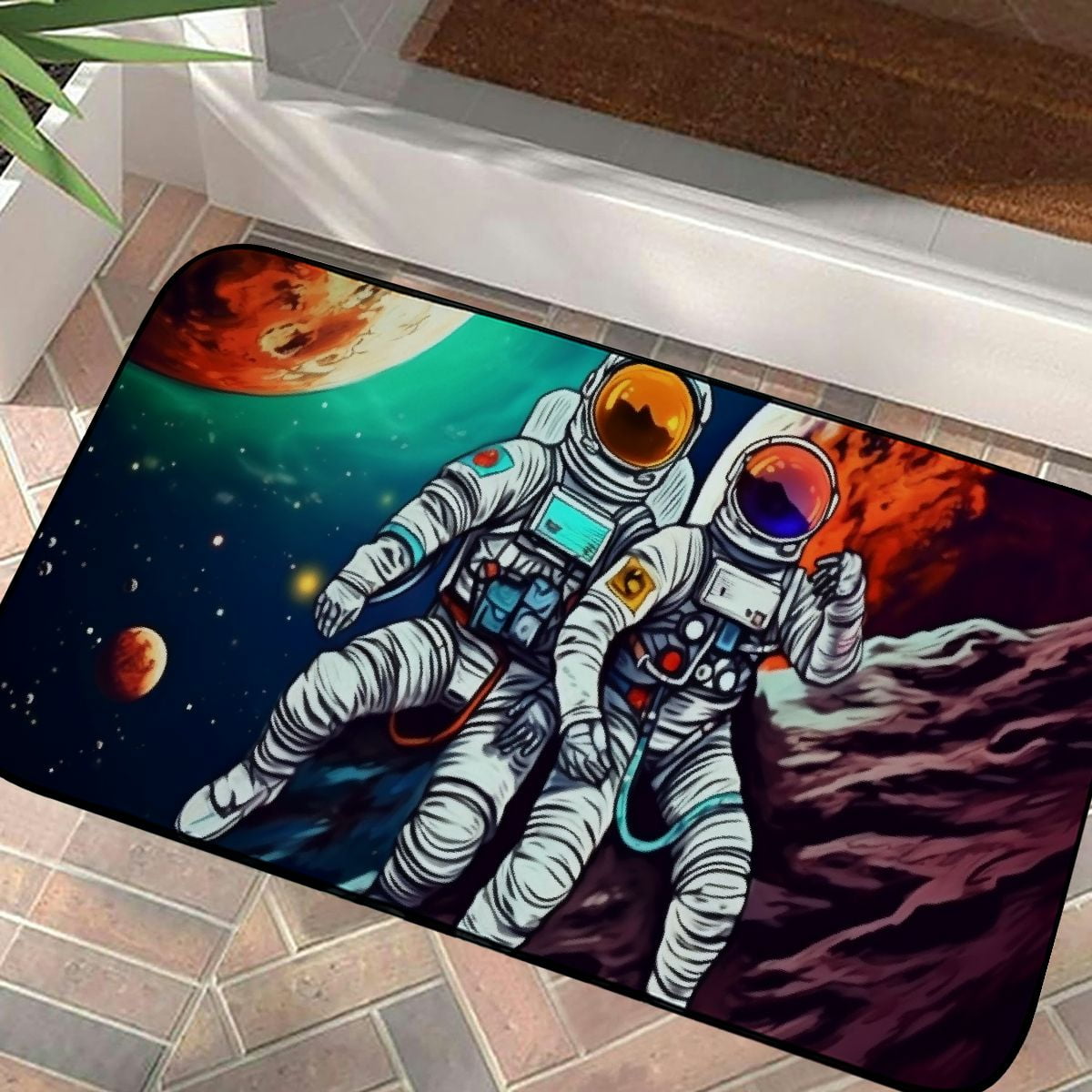Pratyus Space Shuttle Alien Astronaut Kitchen Door Mat for Home Entrance, Recycled Rubber Back ...