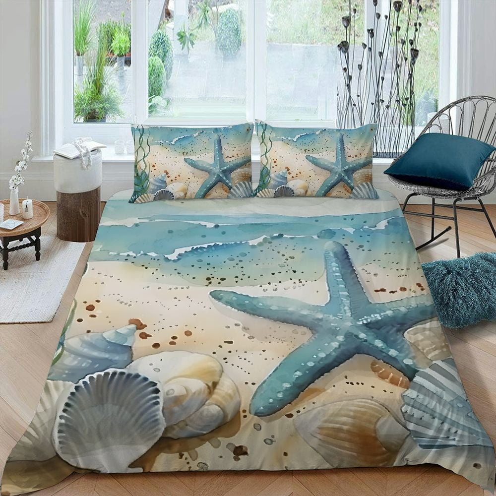 Pratyus Starfish Seashells Beach 3-Piece Bedding Set Easy to Clean ...