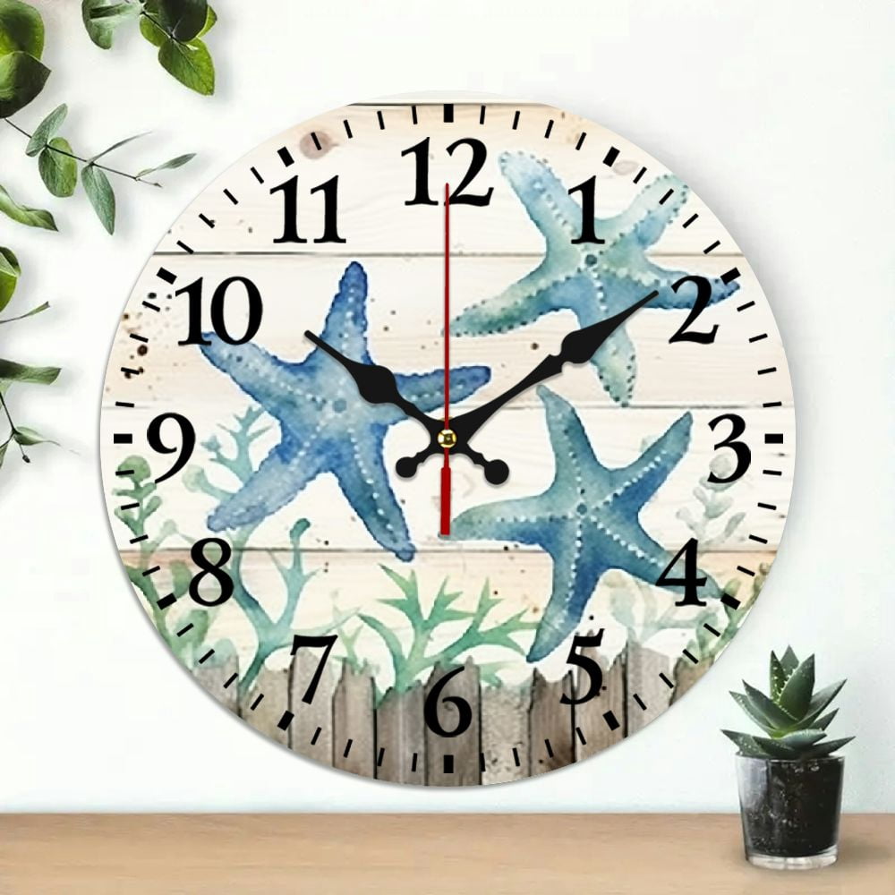 Pratyus Starfish Seaweed Wooden Wall Round Wooden Wall Clock Wall Art ...