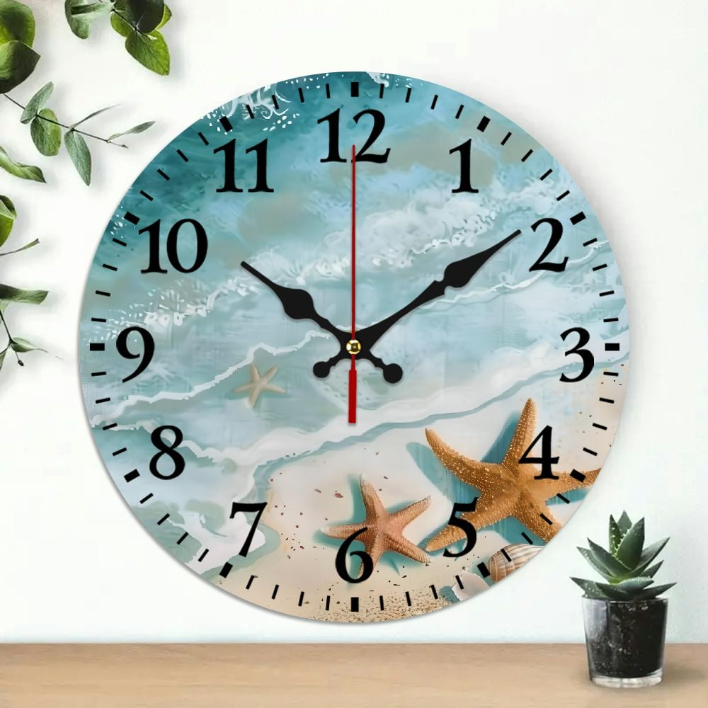 Pratyus Starfish Shells Beach Wall Clock Wall Art Decor 10-inch, Modern ...