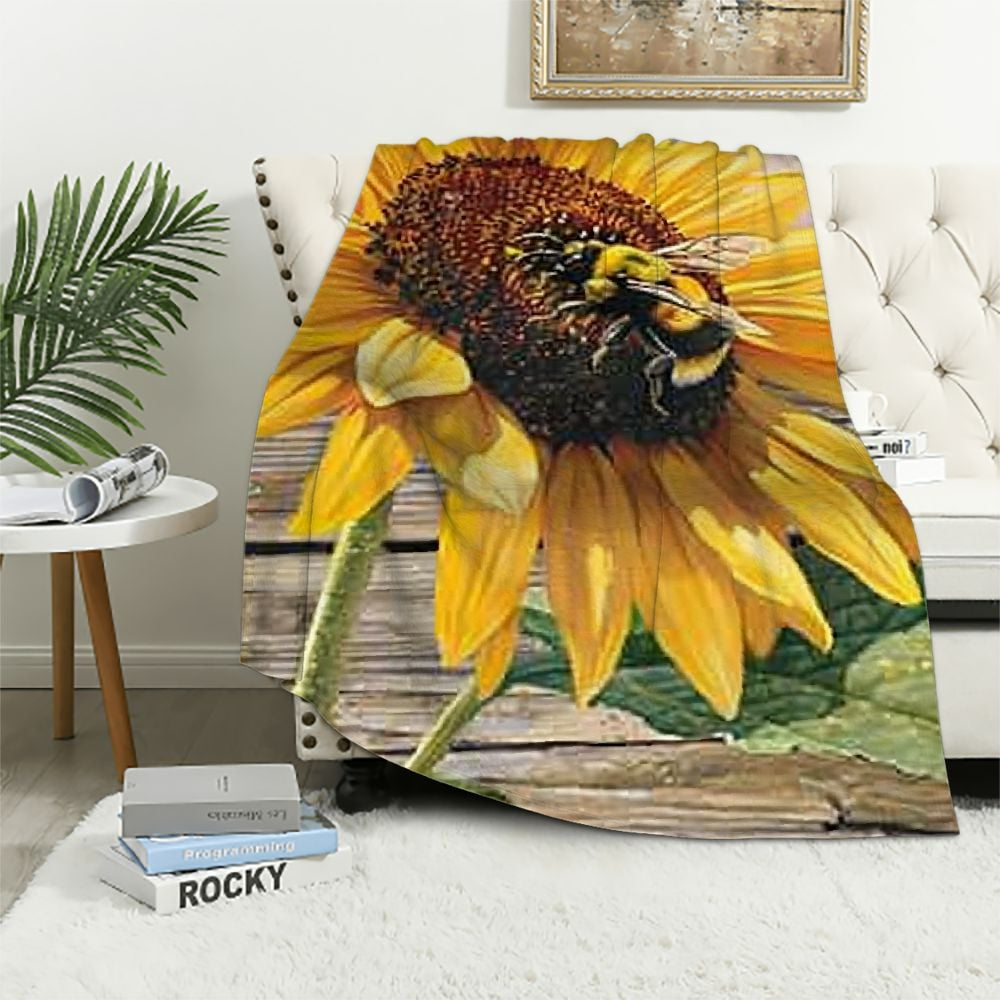 Pratyus Sunflower Bee Throw Blankets Cozy Soft Fuzzy Plush Home Decor ...