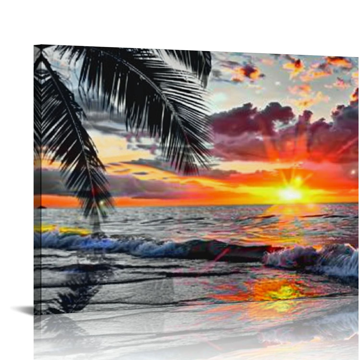 Pratyus Sunset Ocean Palm Tree Canvas Wall Art Decor For Home Living ...