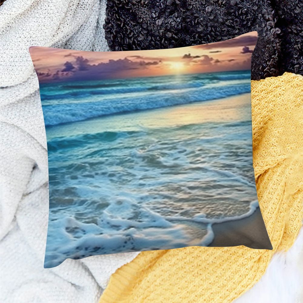 Pratyus Sunset Waves Clouds Linen Pillow Cover for Home Sofa Couch ...