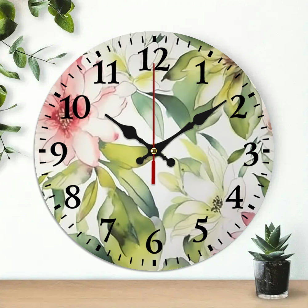 Pratyus Wall Clock Flower Pattern Leafy Design Print Wall Hanging Decor ...