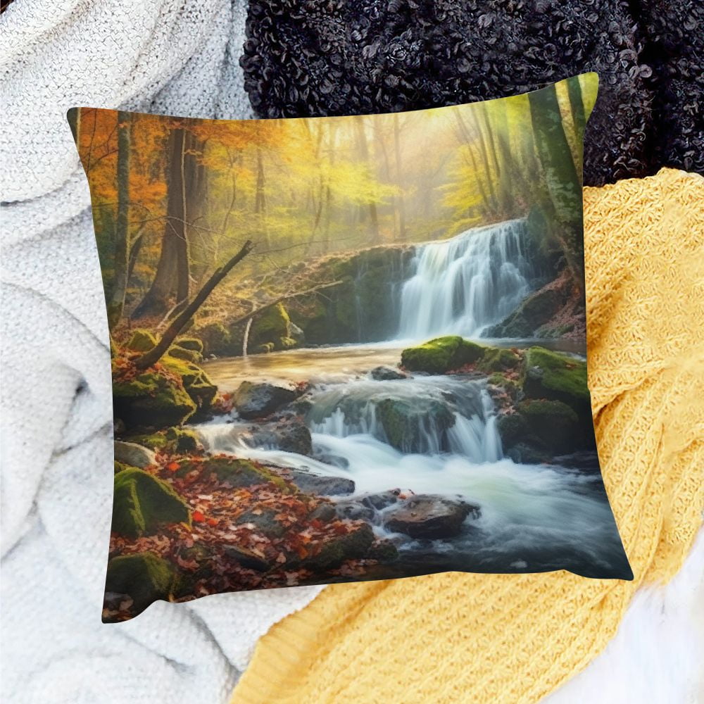 Pratyus Waterfall Forest Stream Theme Pillow Covers for Home Sofa Couch ...