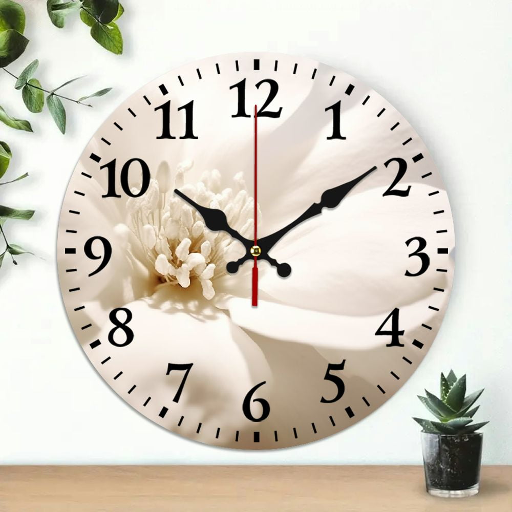 Pratyus White Flower Wall Clock Decorative Wall Art 10-inch Silent ...
