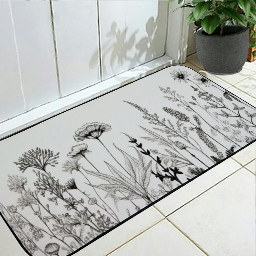 Pratyus Wild Flowers Drawing Kitchen Door Mat Dog Doormat Felt for Home ...