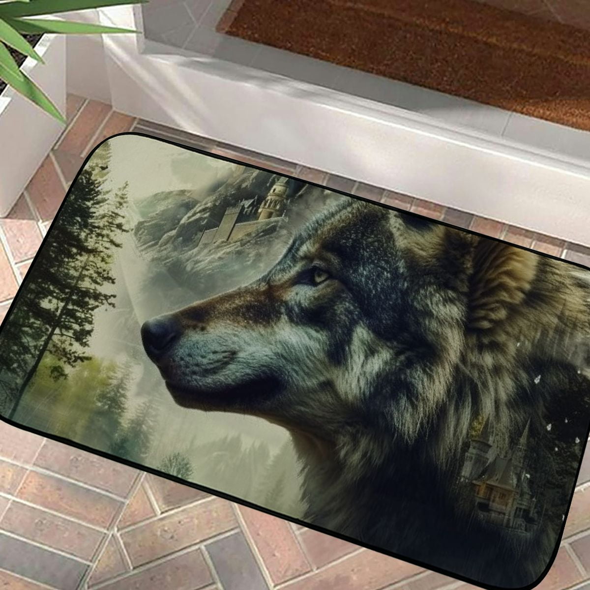 Pratyus Wolf Castle Forest Welcome Mat Indoor/Outdoor Entrance Mat for ...