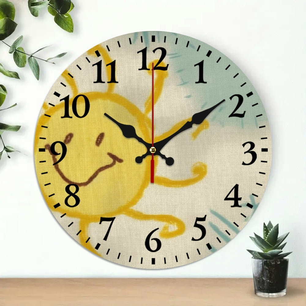 Pratyus Wooden Wall Clock with Smiley Face Sun Child's Drawing Print ...