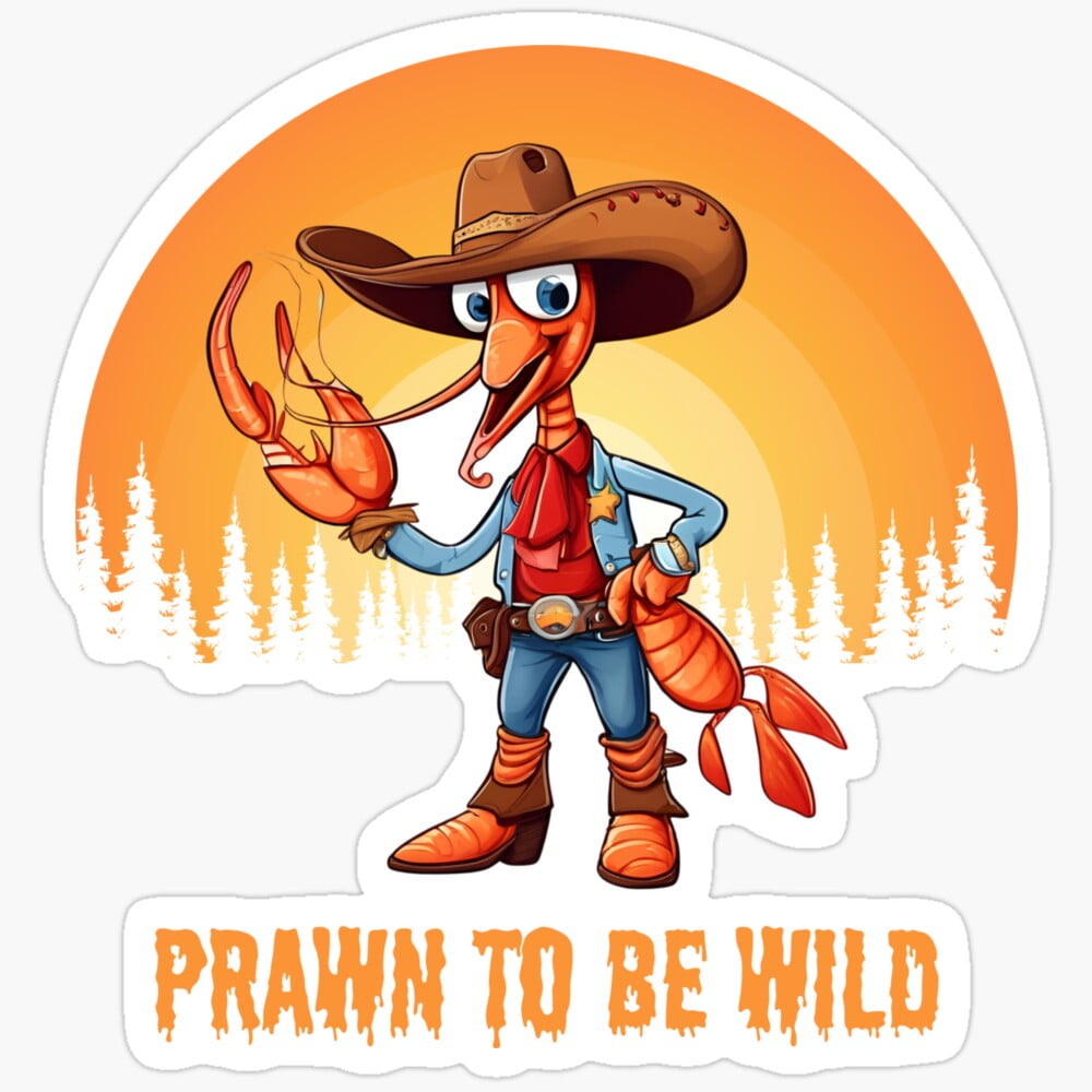 Prawn To Be Wild Sticker Phone Decal Water Bottle Stickers Car Decals ...
