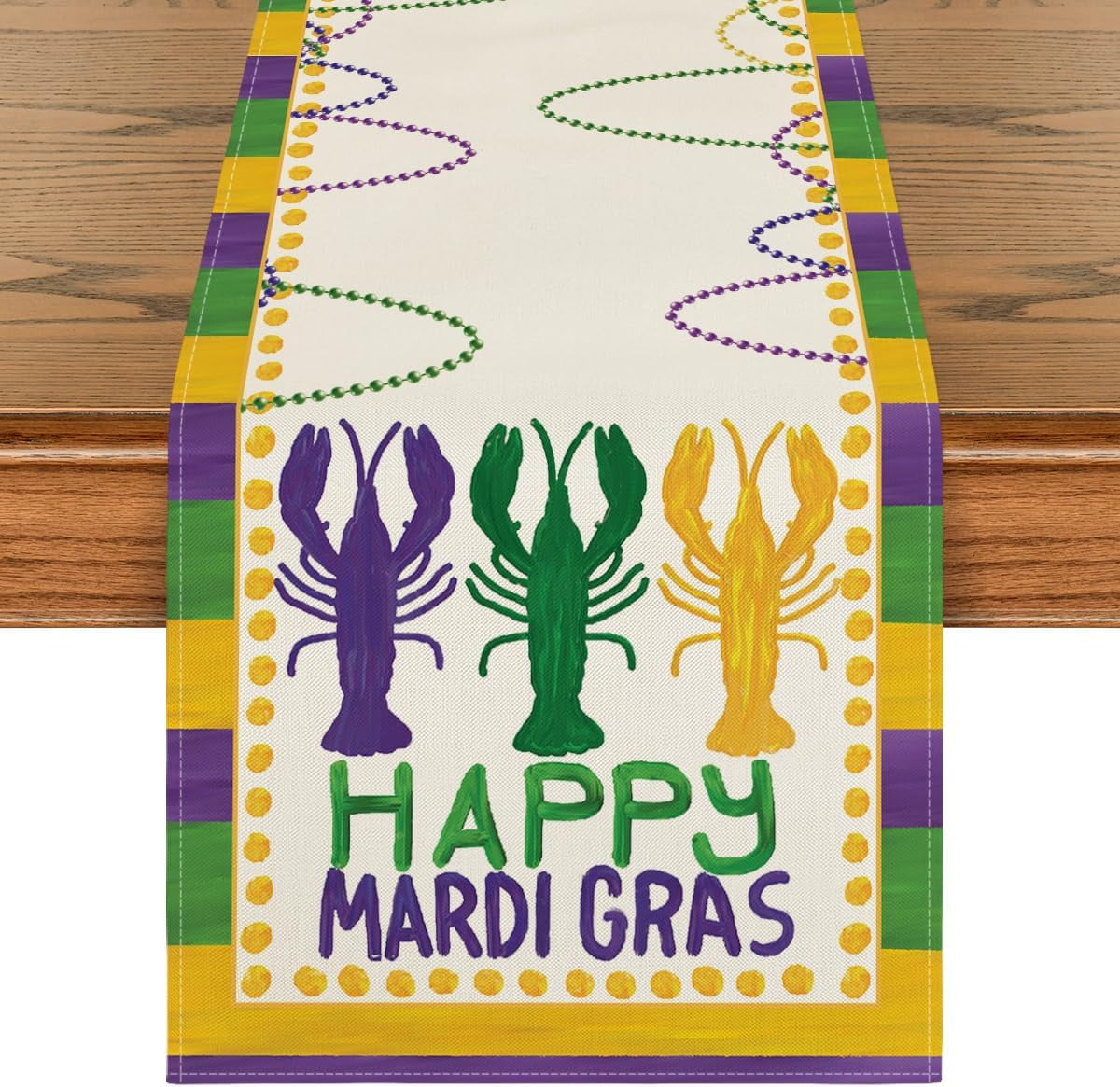 Prawns Stripes Happy Mardi Gras Linen Table Runner Carnival Holiday ...
